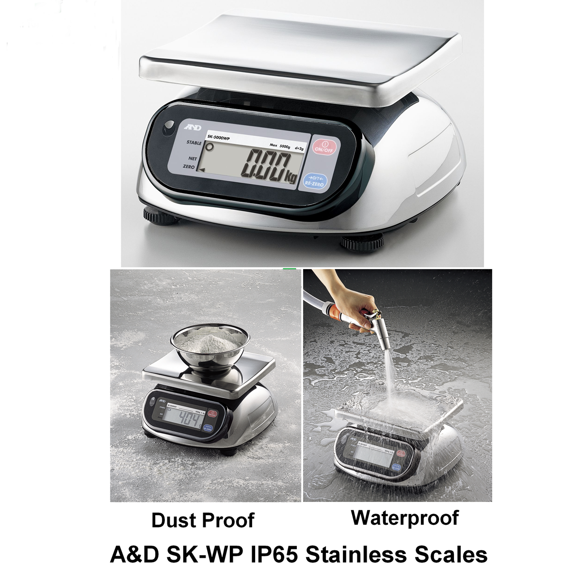 A&D SK-WP Stainless Steel IP65 Rated Scale Waterproof Food Scale ...