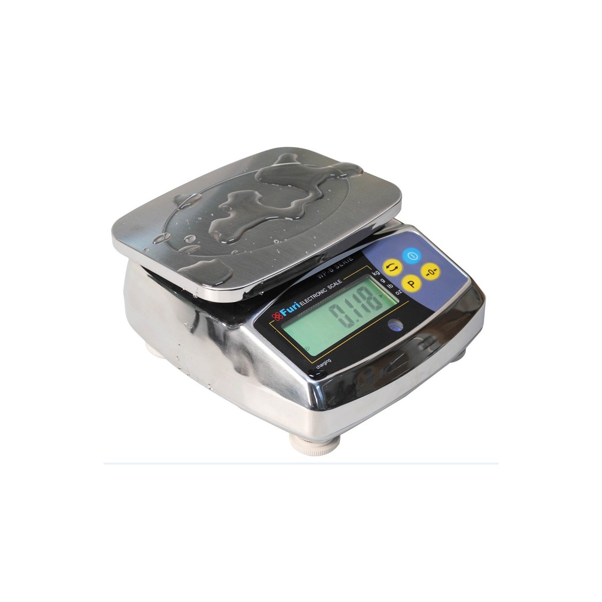 IP65, stainless upper housing and goods plate. Rechargeable battery.